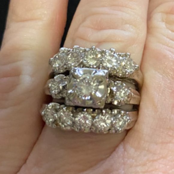 Fine Jewelry | Jewelry | 4k White Gold Three Band Diamond Wedding Set ...